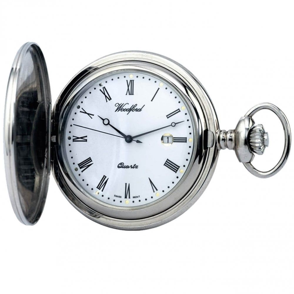 Chrome Plated Quartz Full Hunter Pocket Watch W1206 | Pocketwatch Uk