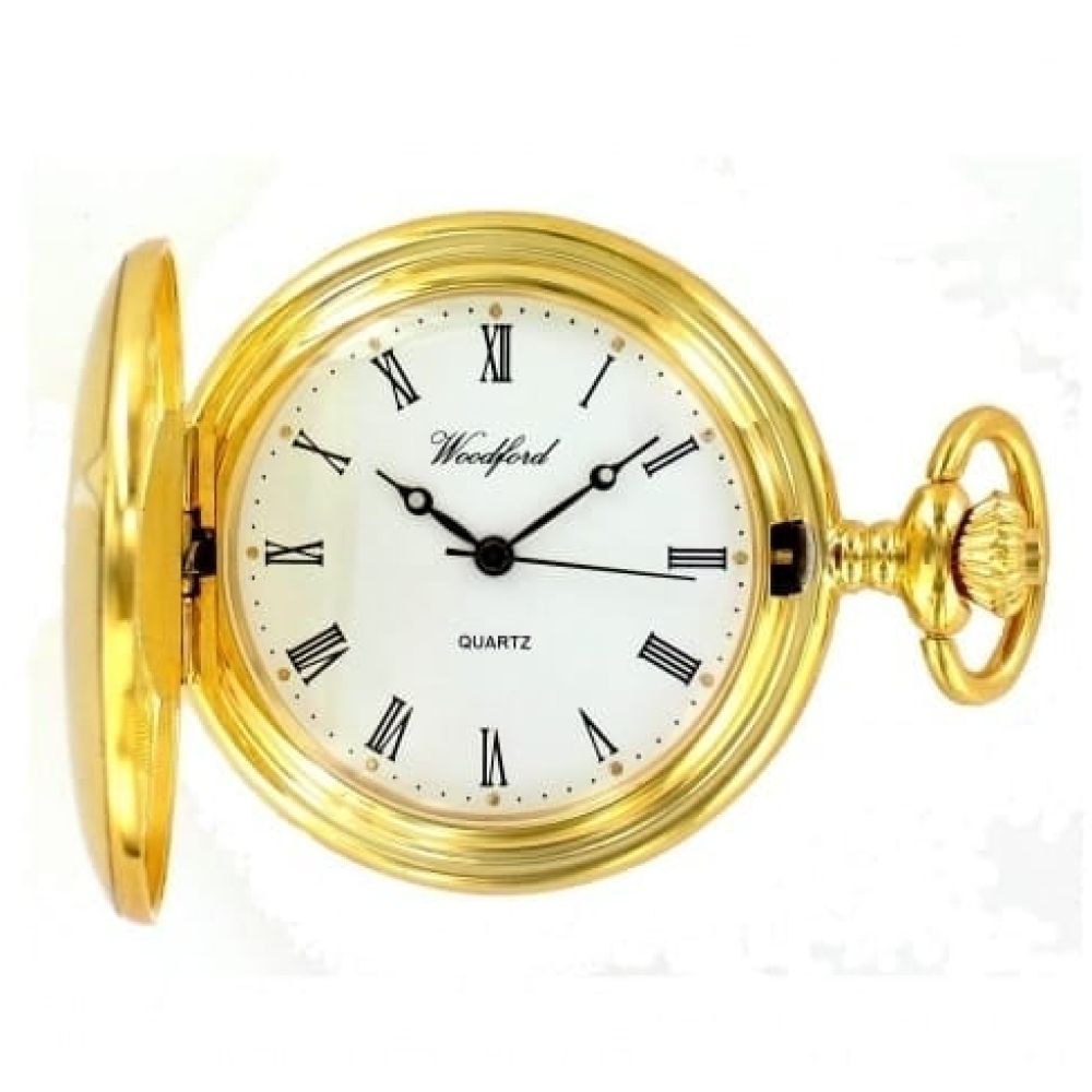 Half Hunter Gold Plated Quartz Pocket Watch 1232 | Pocketwatch Uk