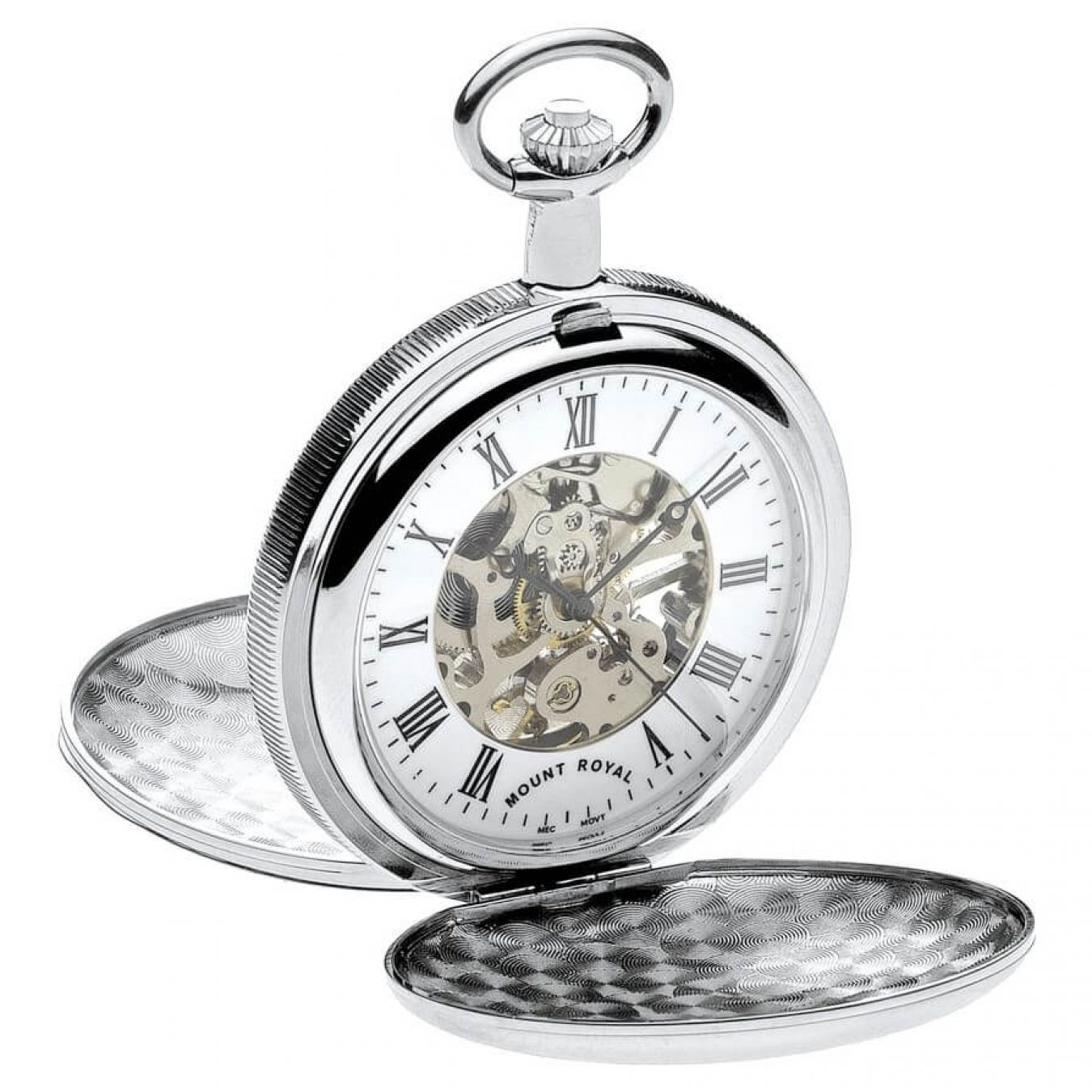 Mount Royal Skeleton Mechanical Double Hunter Chrome Plated Pocket ...