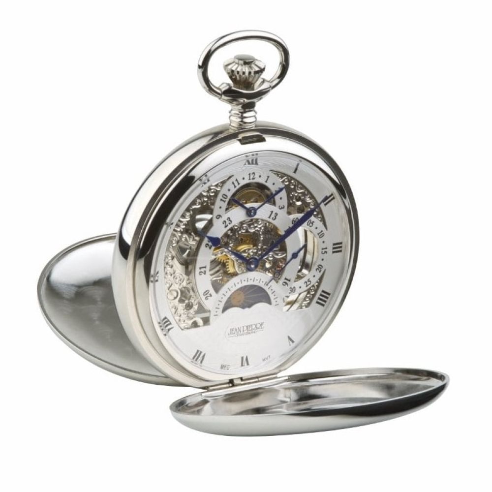 Chrome Double Hunter Dual Dial Moondial Pocket Watch G254CM ...