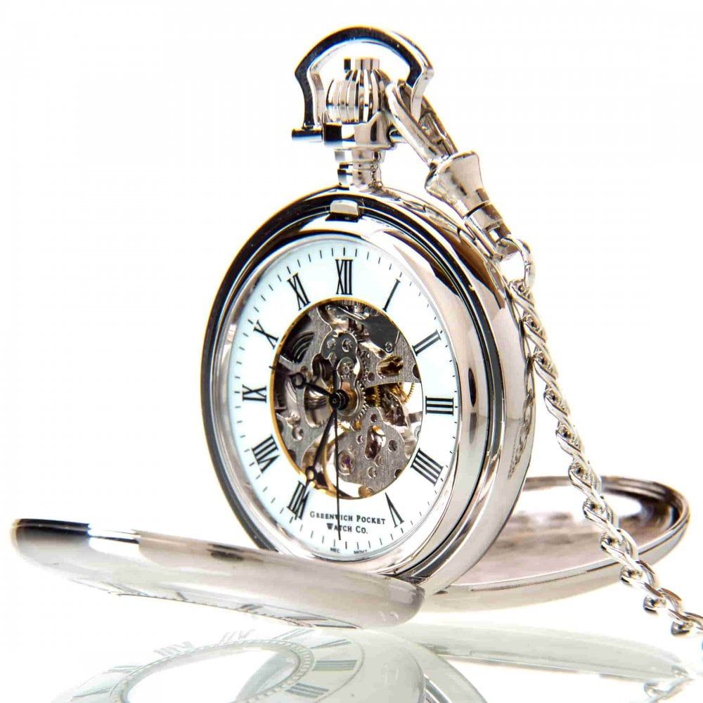 Chrome Plated Mechanical Double Half Hunter Engraveable Pocket Watch ...