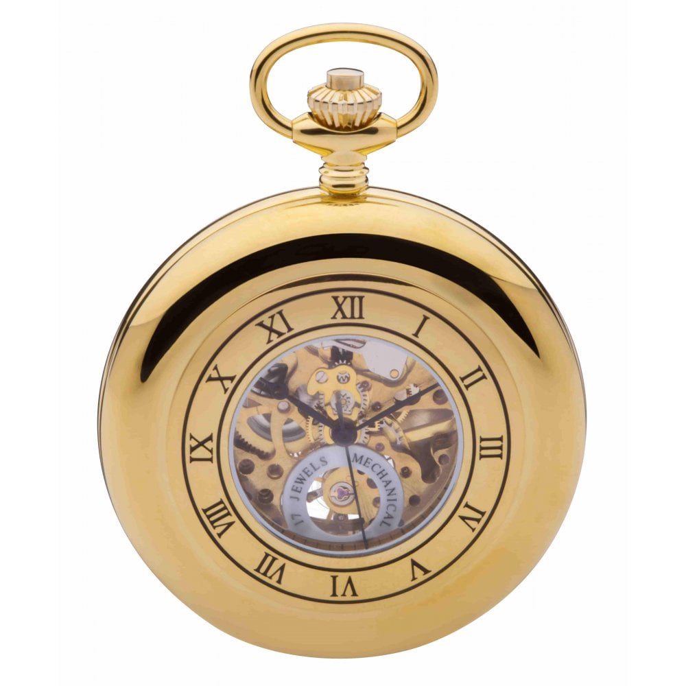 Gold Plated Mechanical Double Half Hunter Pocket Watch With Heartbeat ...