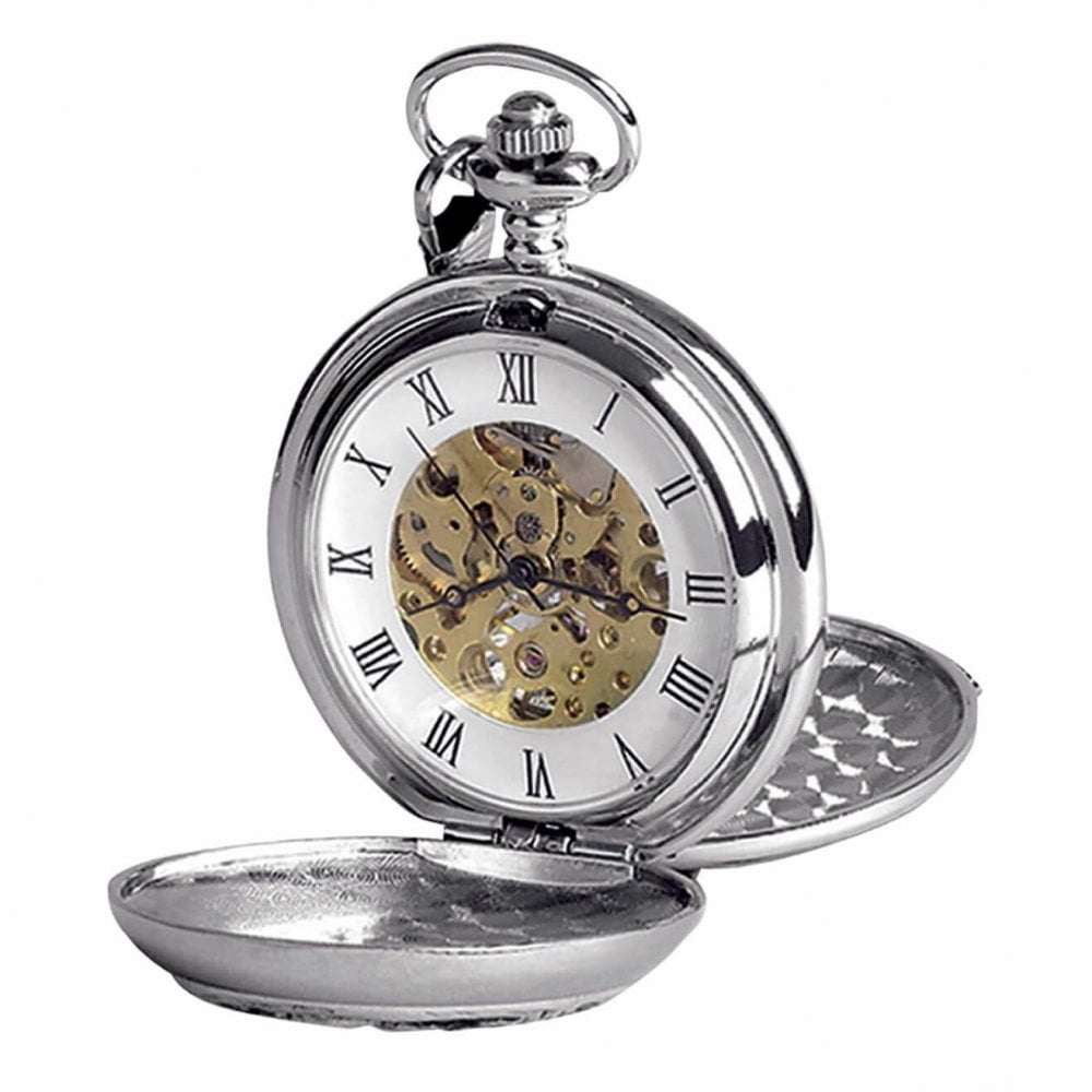 Usher Chrome/Pewter Mechanical Double Hunter Pocket Watch W1888S ...