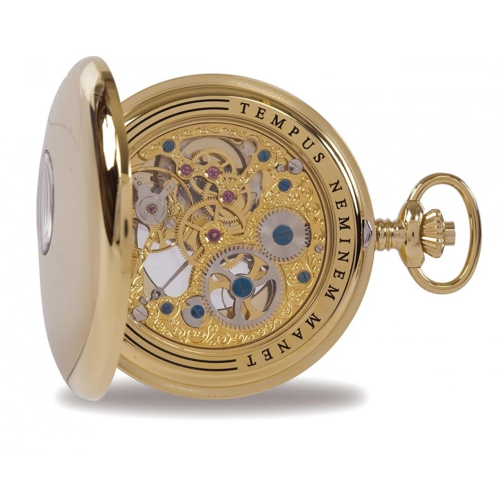 Gents Gold Plated Double Half Hunter Skeleton Pocket Watch PW44 ...