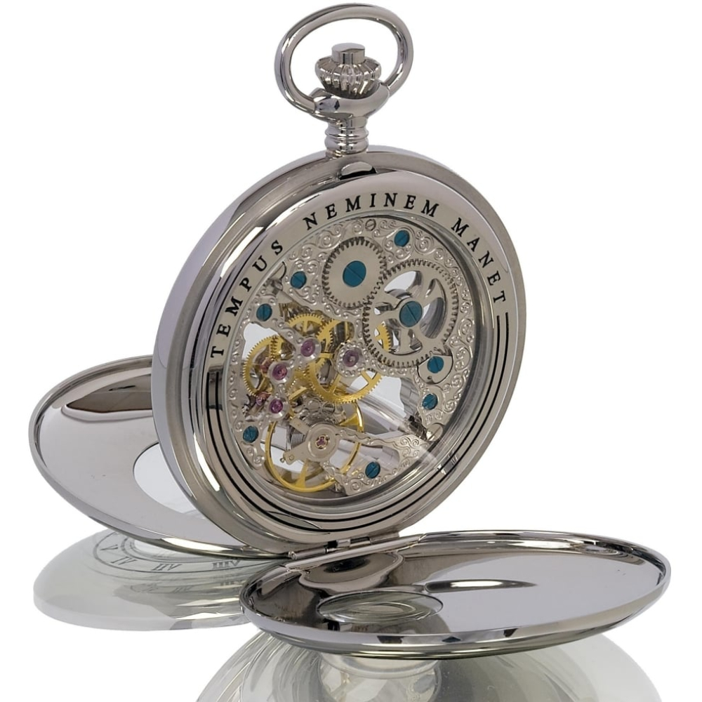 Chrome Double Half Hunter Skeleton Pocket Watch PW45 | Pocketwatch Uk