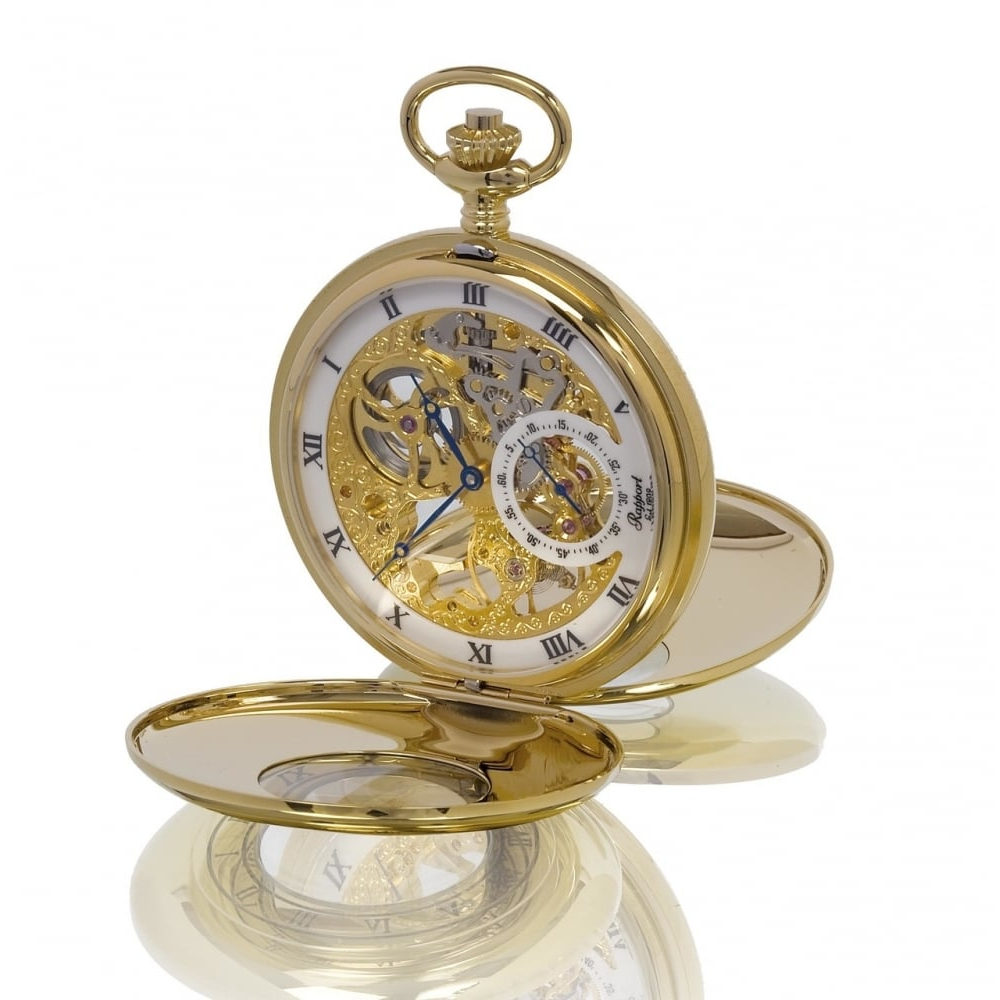 Gents Gold Plated Double Half Hunter Skeleton Pocket Watch PW44 ...