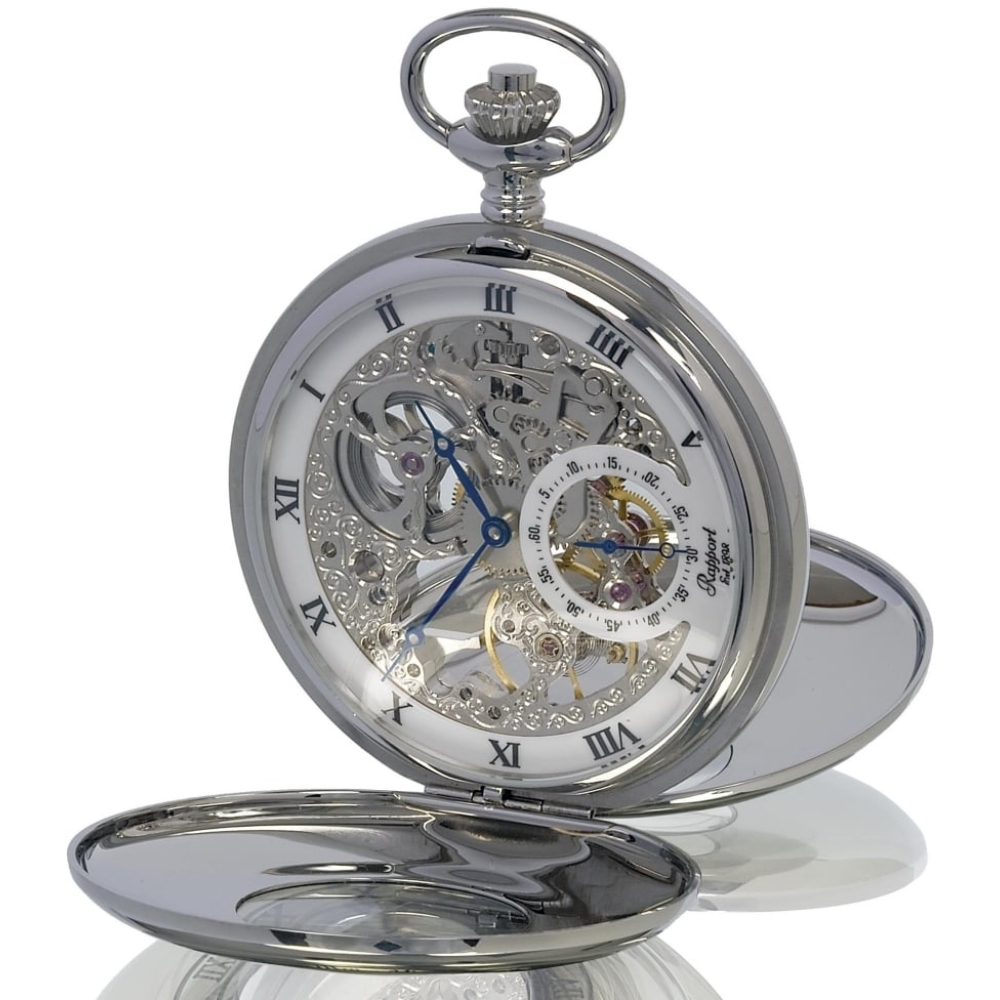 Chrome Double Half Hunter Skeleton Pocket Watch PW45 | Pocketwatch Uk