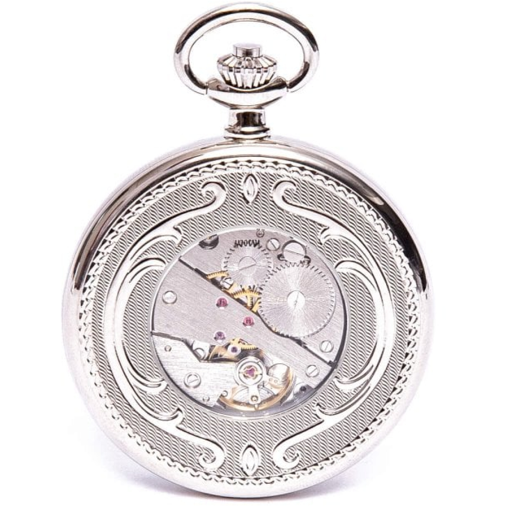Chrome Plated Mechanical Hunter Pocket Watch with Skeleton Back PW15 ...