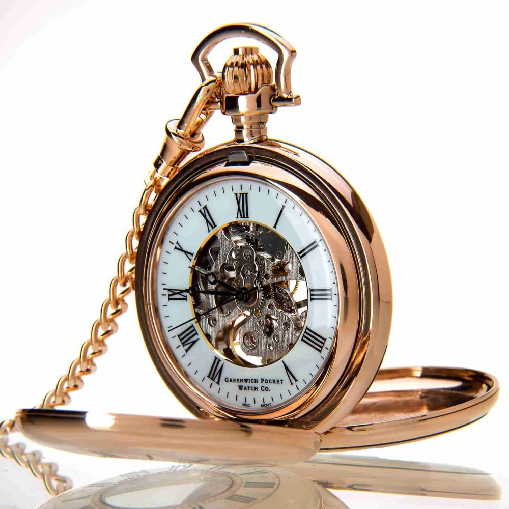 Rose Gold Plated Mechanical Double Half Hunter Pocket Watch GPW330 ...