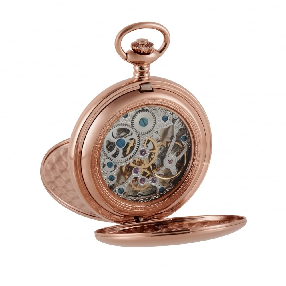 Twin Lidded Rose Gold Plated Mechanical Pocket Watch W1093 | Pocketwatch Uk