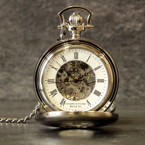 Chrome Plated Mechanical Double Half Hunter Engraveable Pocket Watch ...