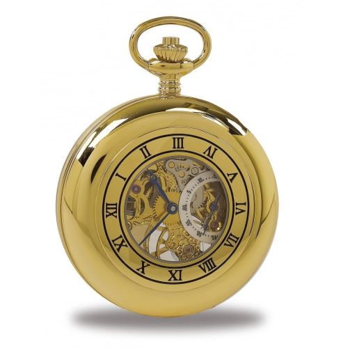 Gents Gold Plated Double Half Hunter Skeleton Pocket Watch PW44 ...