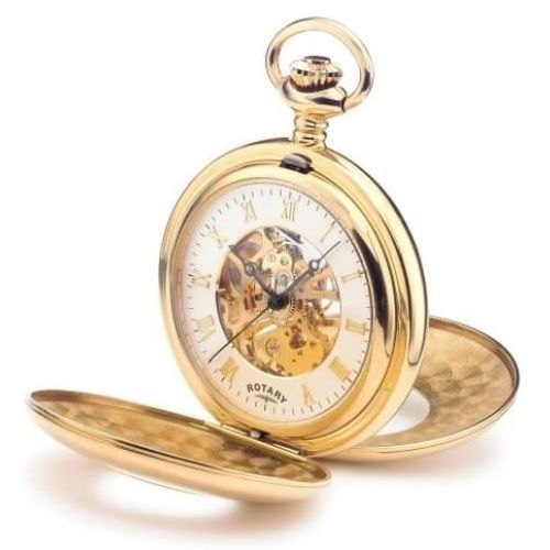 Rotary Gold Plated Mechanical Half Double Hunter Pocket Watch MP00713 ...