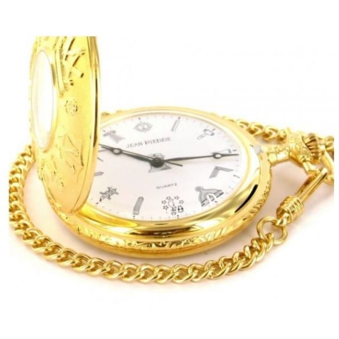 Jean Pierre Of Switzerland Gold Masonic Half Hunter Pocket Watch Quartz ...