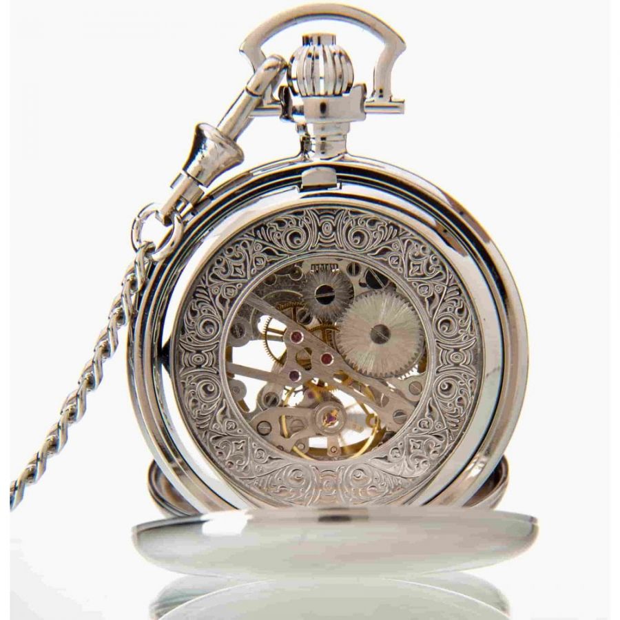 Chrome Plated Mechanical Double Half Hunter Engraveable Pocket Watch ...