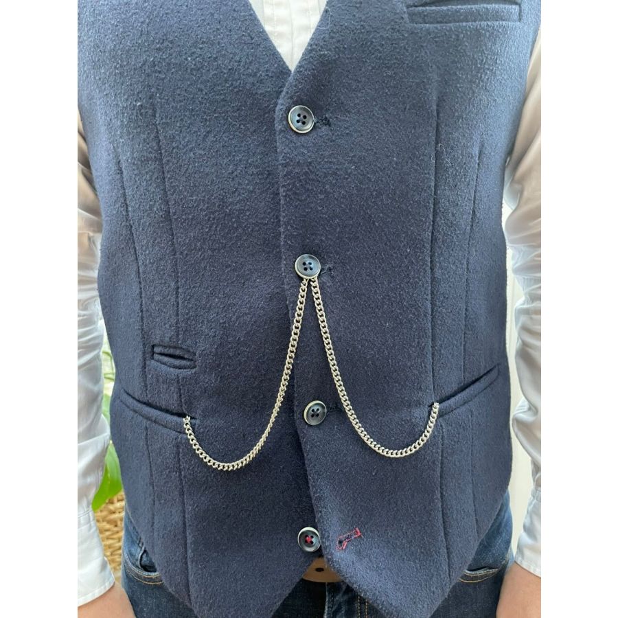 Chrome Plated Double Albert Pocket Watch Chain GPW019 | Pocketwatch Uk