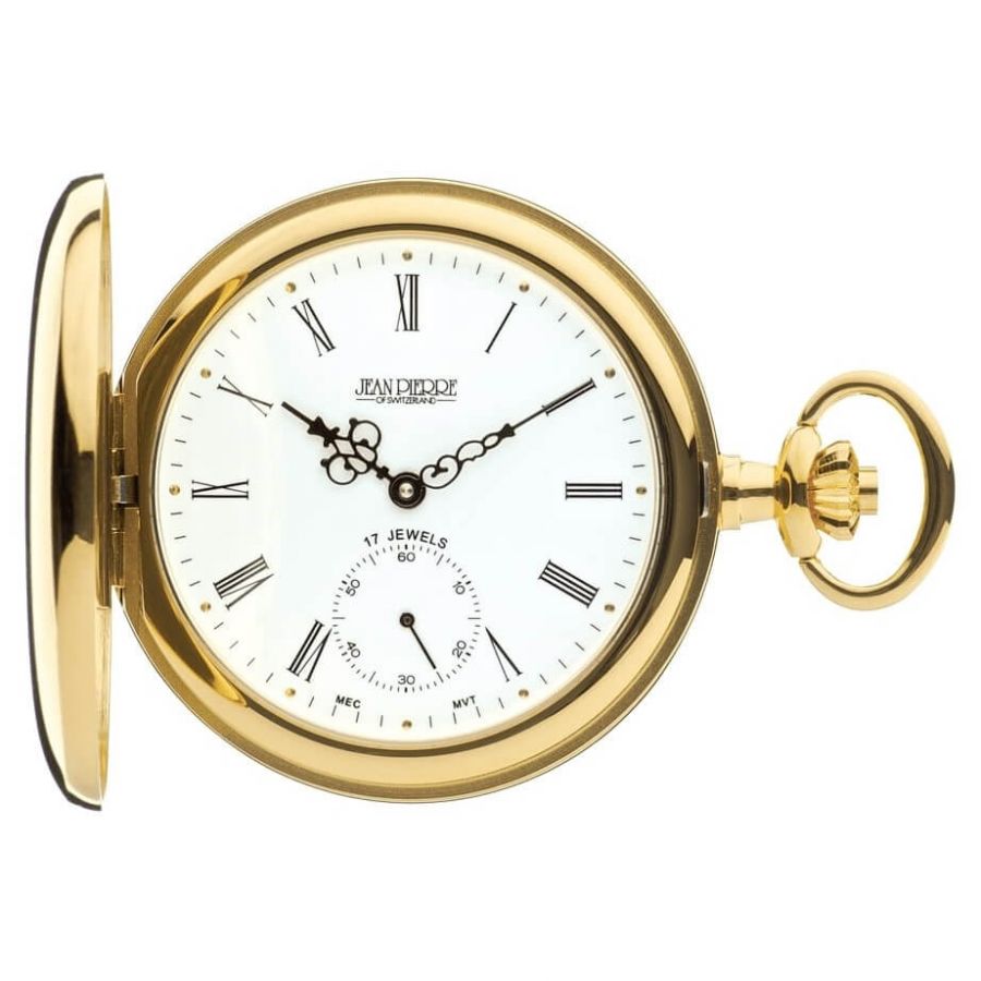 Jean Pierre Of Switzerland Gold Plated Full Hunter Pocket Watch With ...