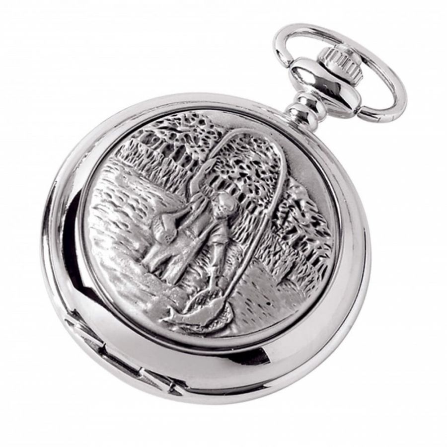 Fishing Chrome/Pewter Quartz Full Hunter Pocket Watch W1880Q ...