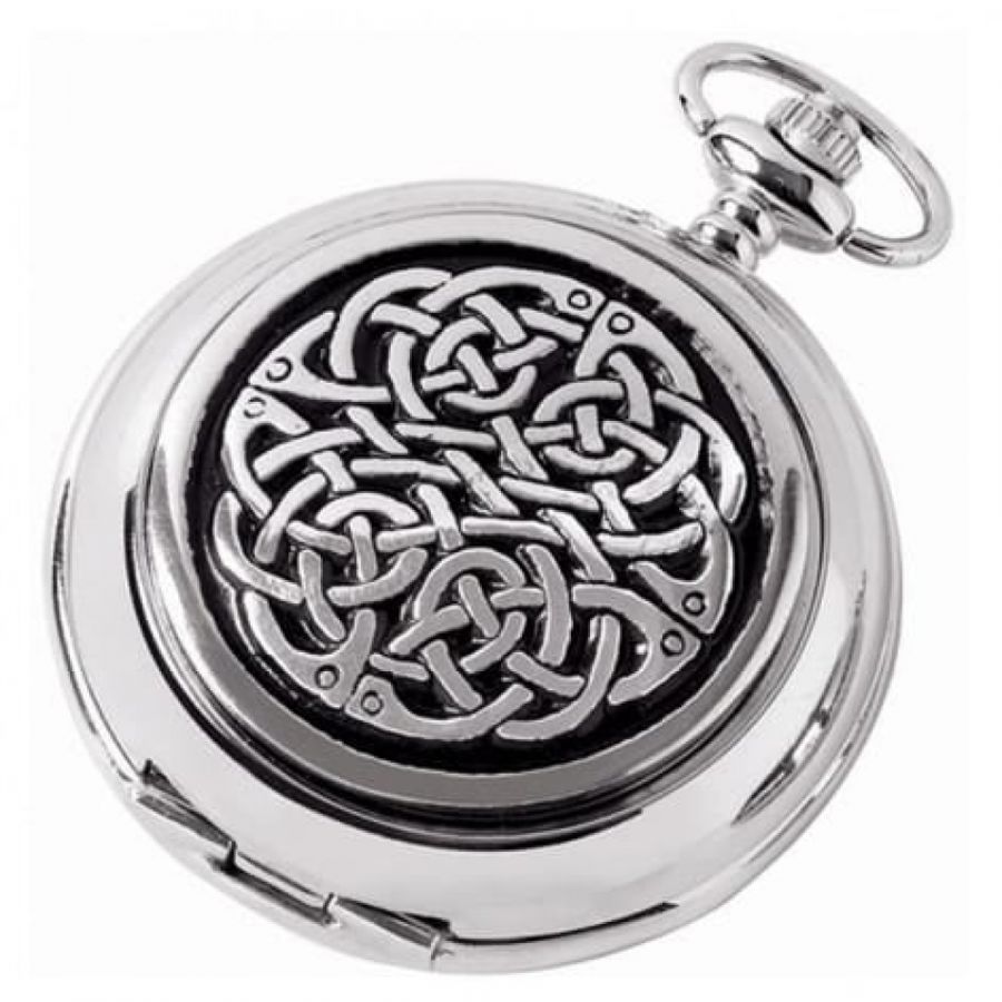 Celtic Logo Chrome/Pewter Mechanical Double Hunter Pocket Watch W1873S ...