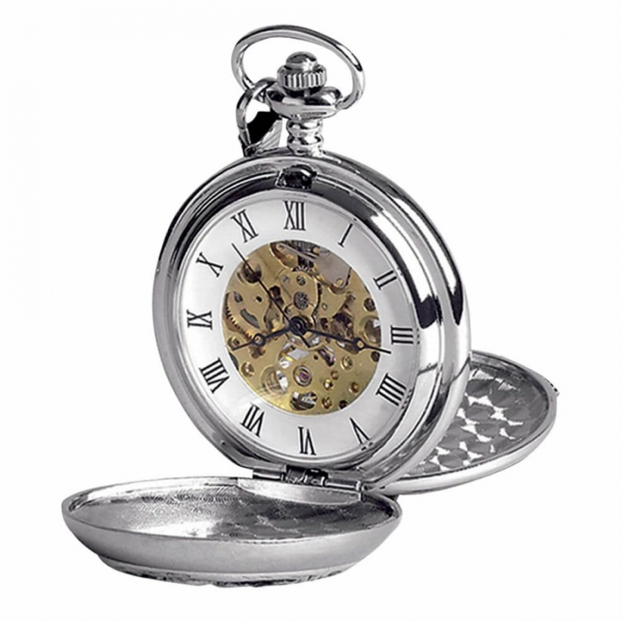 Celtic Knotwork Chrome/Pewter Mechanical Double Hunter Pocket Watch ...