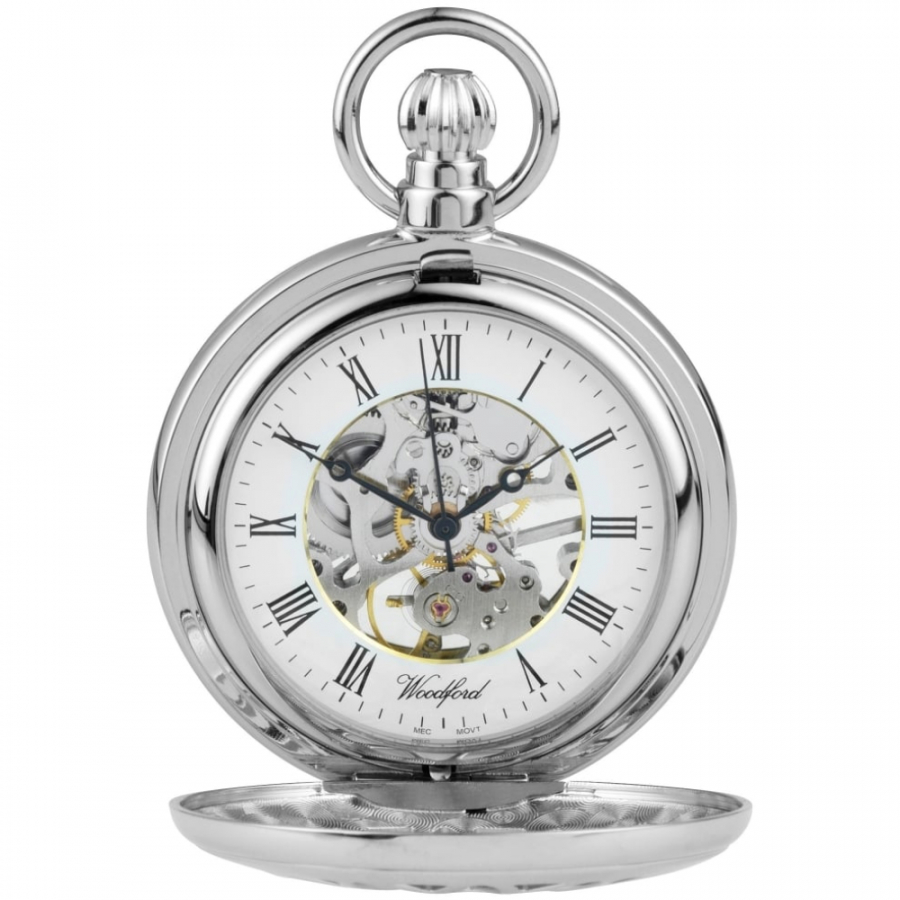 Chrome Plated 17 Jewel Mechanical Full Hunter Pocket Watch W1052 ...