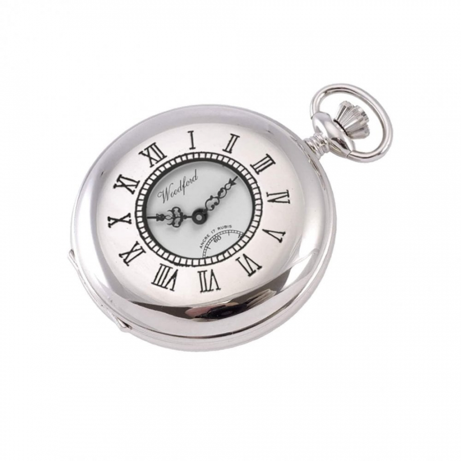 Chrome Plated White Face Mechanical Half Hunter Pocket Watch W1011 ...