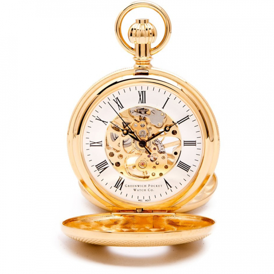 Greenwich Whitehall - Gold Mechanical Double Half Hunter Pocket Watch ...