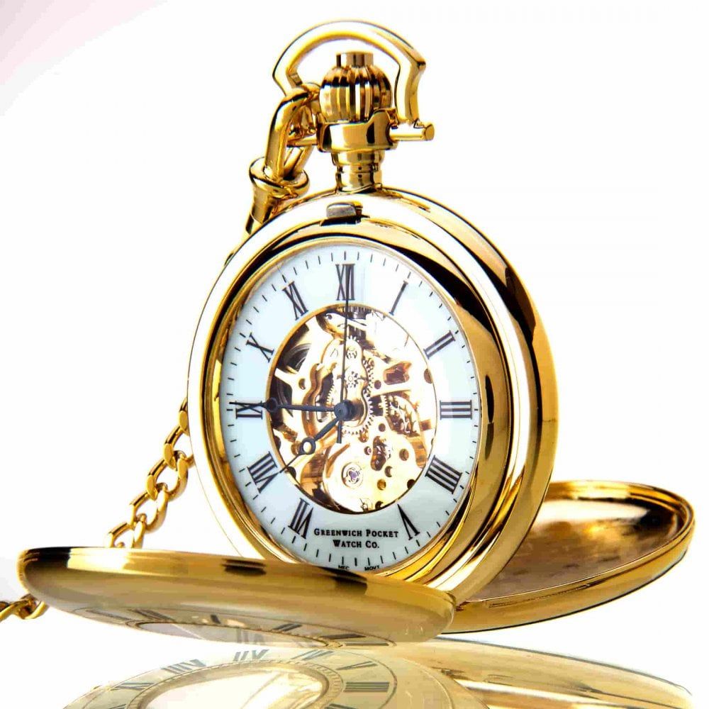 Gold Plated Mechanical Double Half Hunter Pocket Watch GPW230 ...