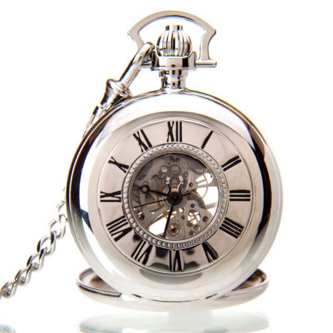 Chrome Plated Mechanical Double Half Hunter Engraveable Pocket Watch ...
